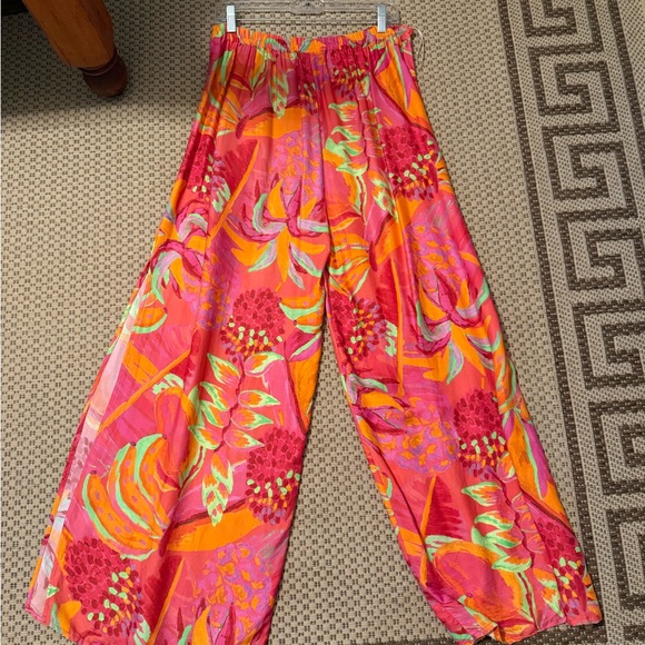 FARM Rio | Pants & Jumpsuits | Farm Rio Pink And Orange Floral Wide Leg ...